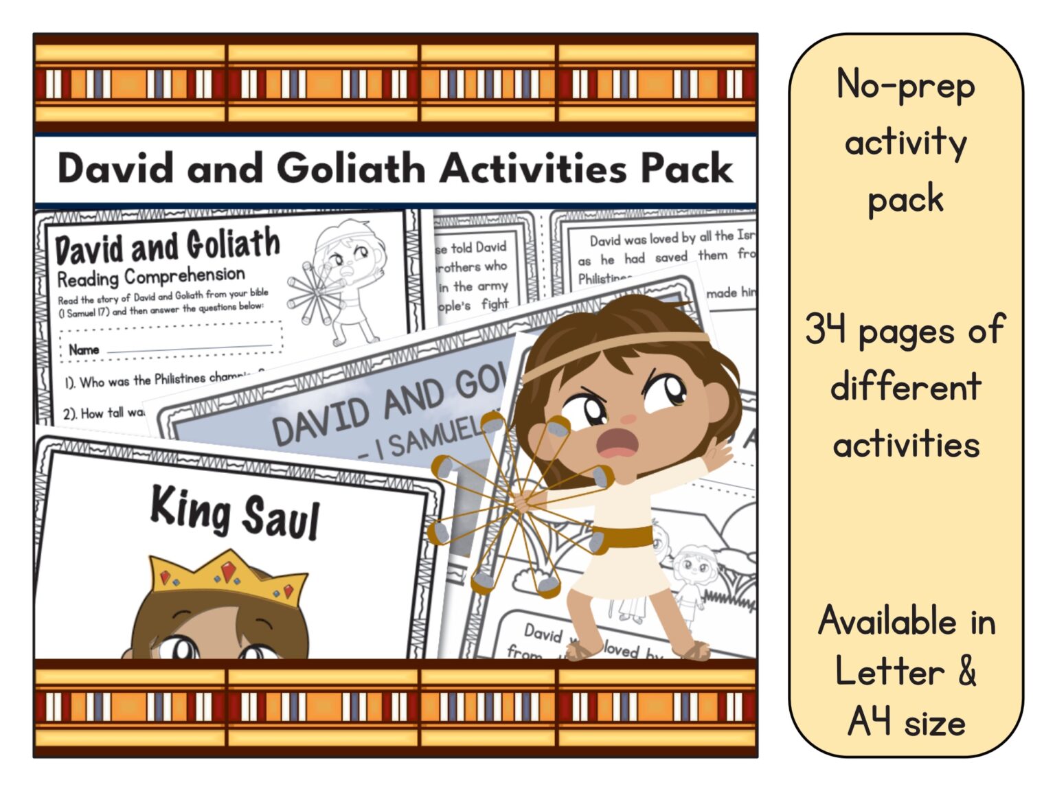 David and Goliath Activities Pack (Coloring Sheets/Worksheets/Booklet ...