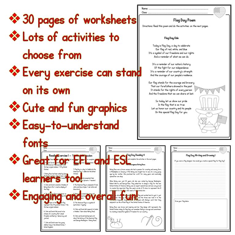 Flag Day No-Prep ELA Worksheets | Made By Teachers