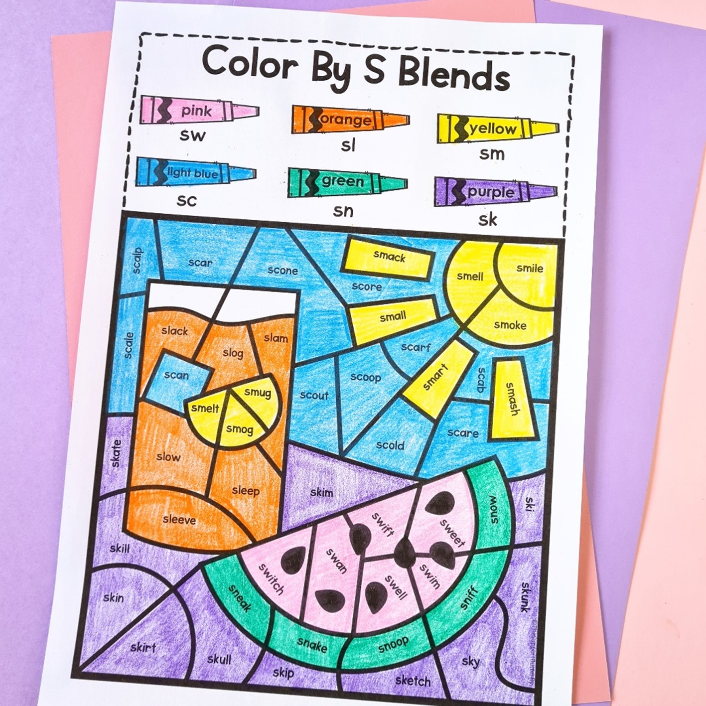 Summer Activities Color by Code S Blends | Made By Teachers