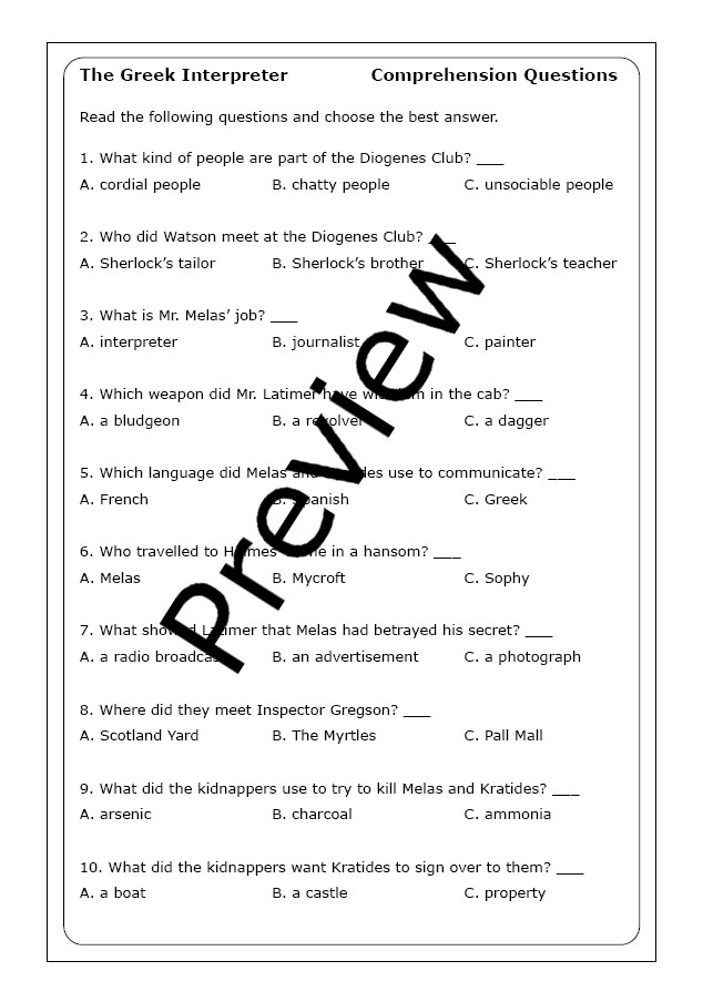 Arthur Conan Doyle "The Greek Interpreter" worksheets | Made By Teachers
