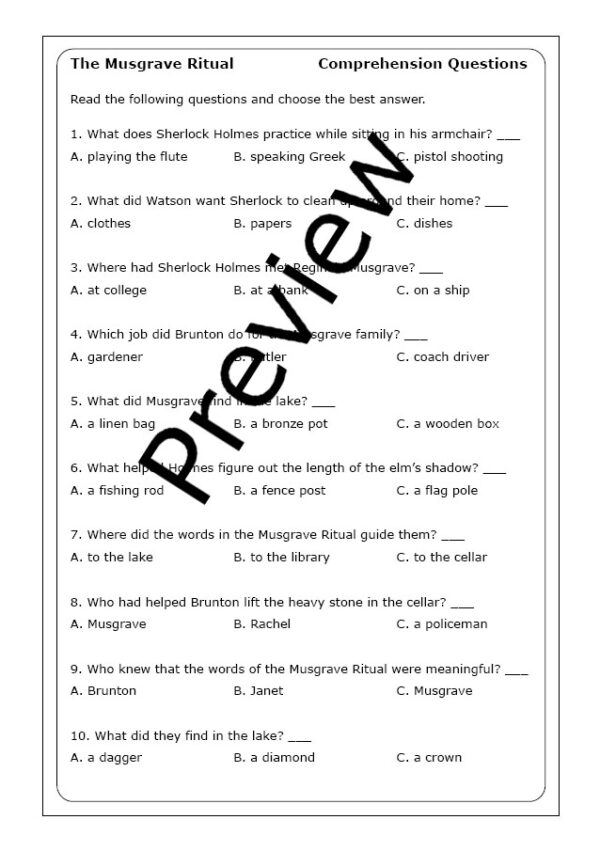 Arthur Conan Doyle "The Musgrave Ritual" worksheets | Made By Teachers