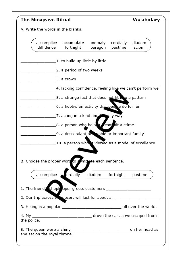 Arthur Conan Doyle "The Musgrave Ritual" worksheets | Made By Teachers