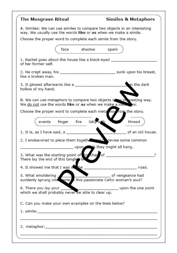Arthur Conan Doyle "The Musgrave Ritual" worksheets | Made By Teachers