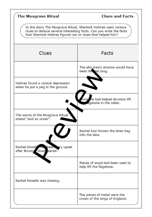 Arthur Conan Doyle "The Musgrave Ritual" worksheets | Made By Teachers