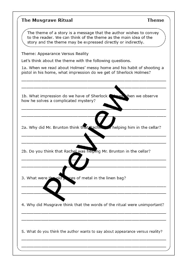 Arthur Conan Doyle "The Musgrave Ritual" worksheets | Made By Teachers