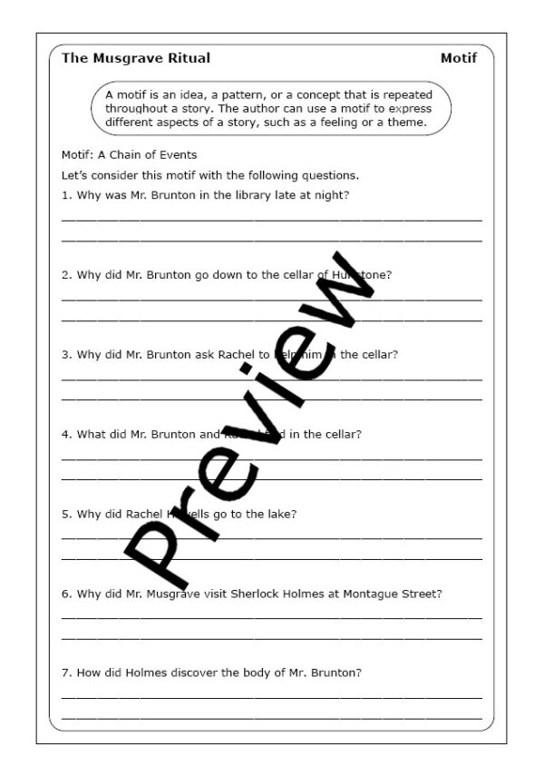 Arthur Conan Doyle "The Musgrave Ritual" worksheets | Made By Teachers