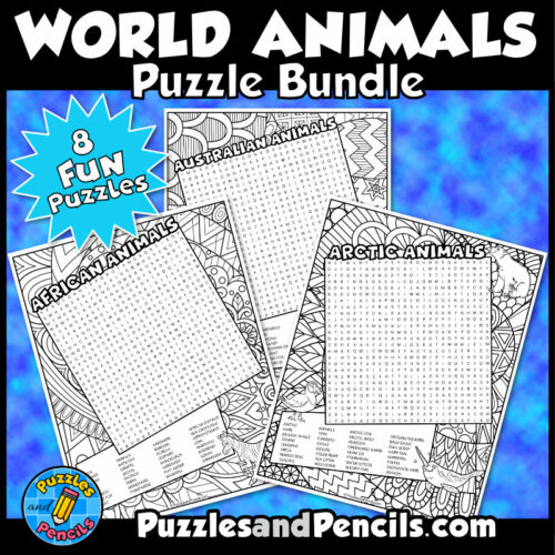 World Animals Word Search Puzzle Activity Page BUNDLE | 8 Wordsearch ...