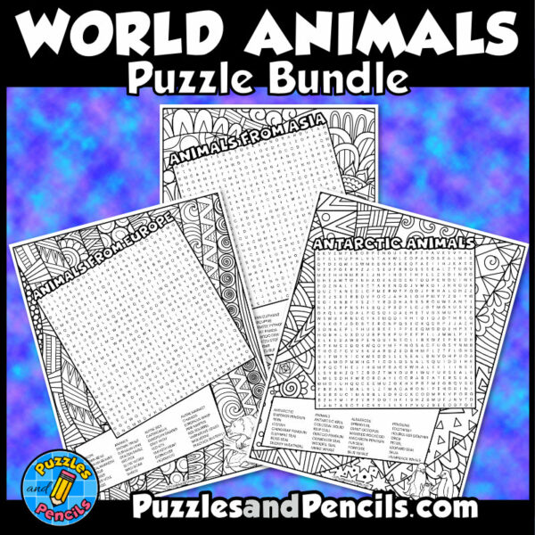 World Animals Word Search Puzzle Activity Page BUNDLE | 8 Wordsearch ...