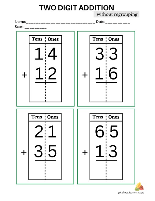Adaptive Resources | Two Digit Addition & Subtraction without regrouping. | Made By Teachers