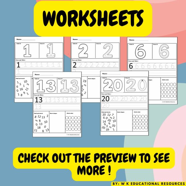 Trace and write numbers, 1-20 coloring, Find and circle, Draw ...