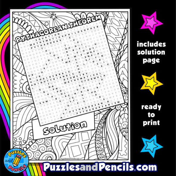 Pythagorean Theorem Word Search Puzzle with Coloring | Mathematics ...