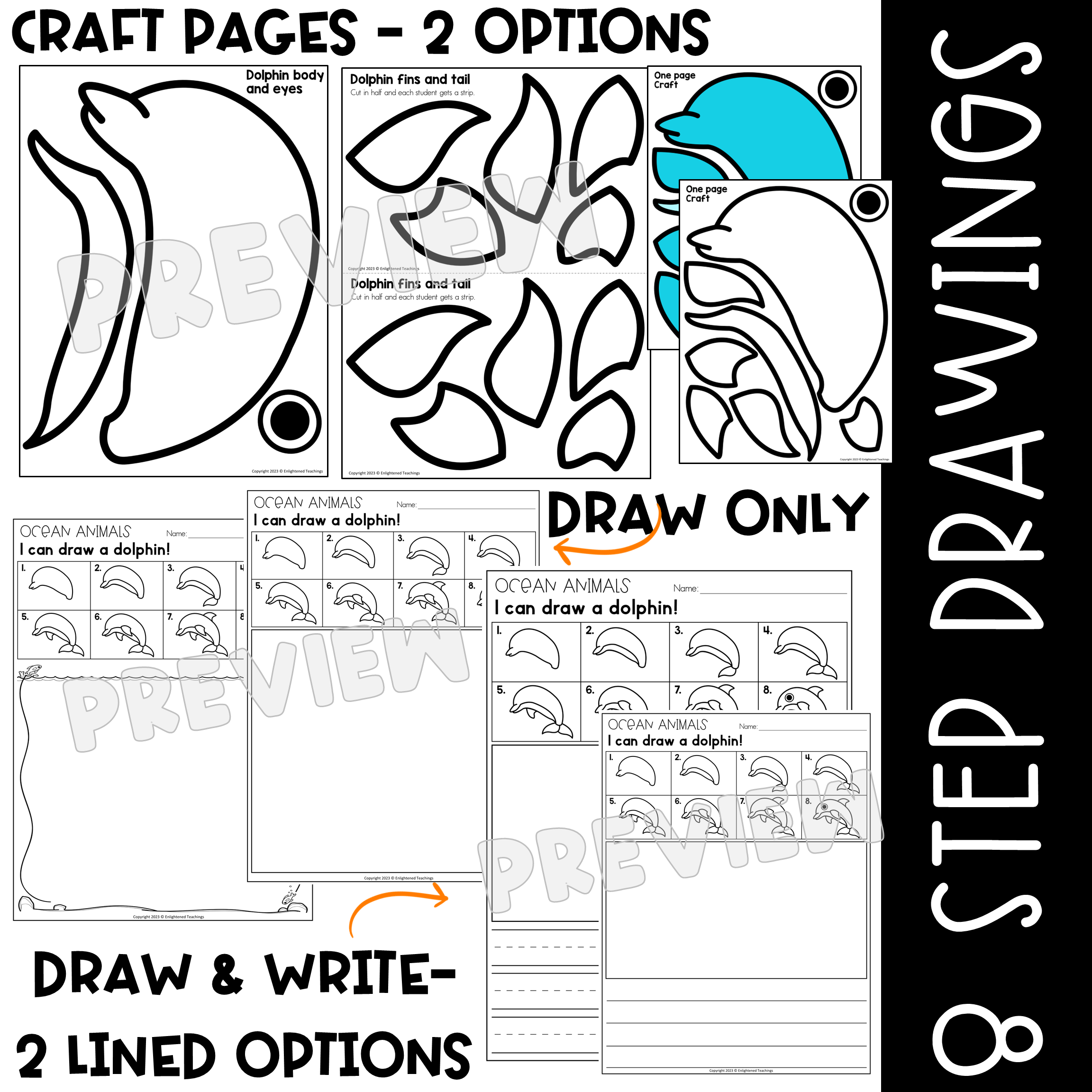 Dolphin Craft, Ocean Crafts, Ocean Directed Drawing, Ocean Animal ...