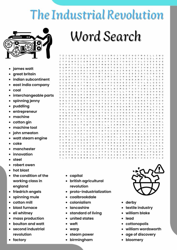 The Industrial Revolution word search Puzzle worksheet activities for ...