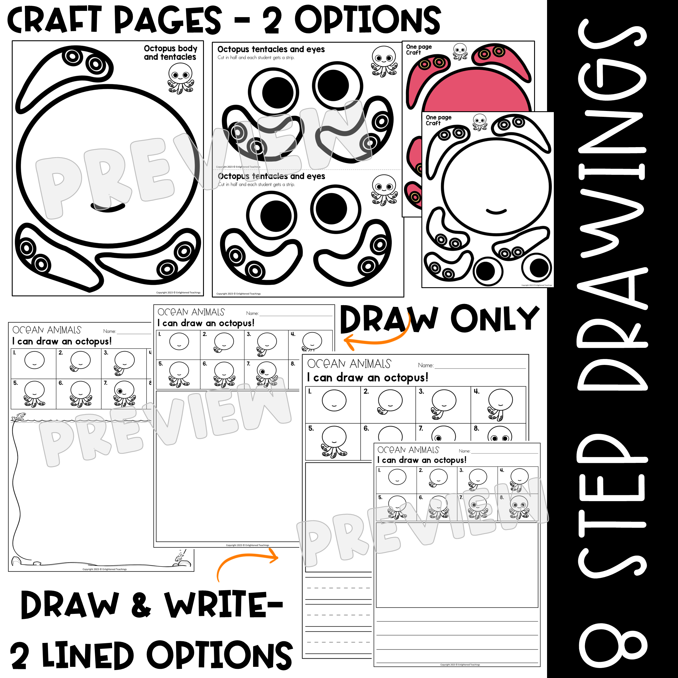 Octopus Craft, Ocean Crafts, Ocean Directed Drawing, Ocean Animal ...