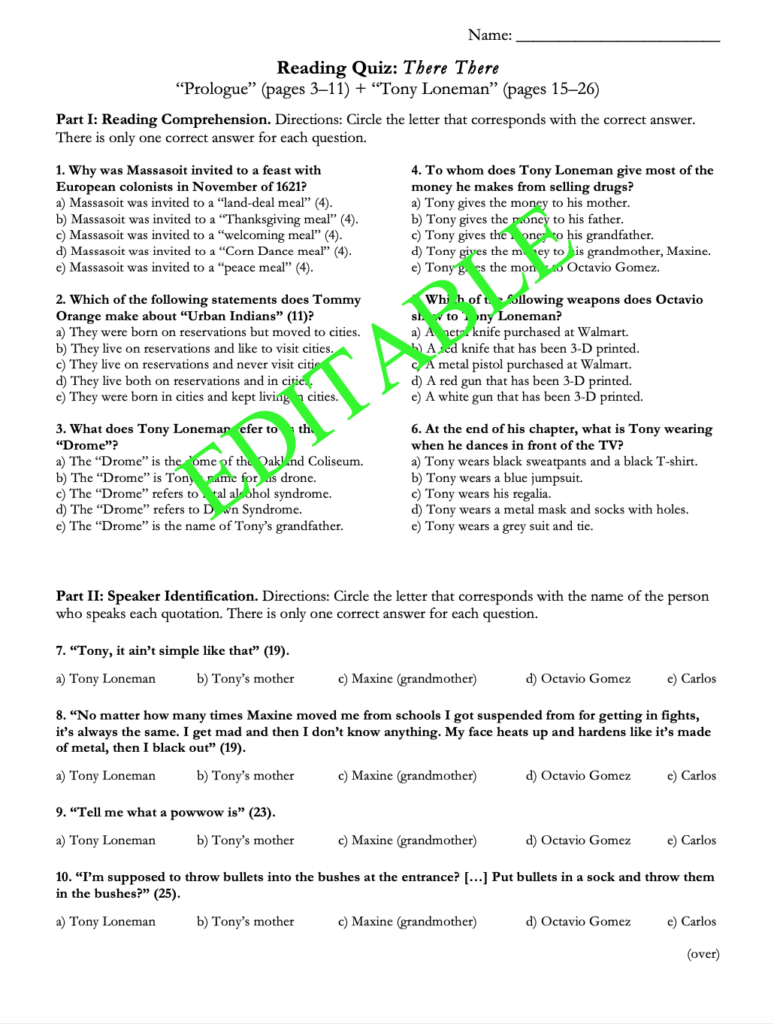 THERE THERE by Tommy Orange COMPLETE UNIT: Reading Quizzes, Discussion ...