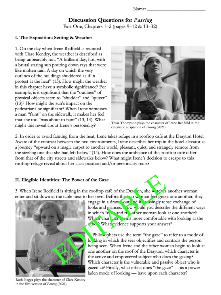 PASSING by Nella Larsen | COMPLETE UNIT: Reading Quizzes, Discussion ...
