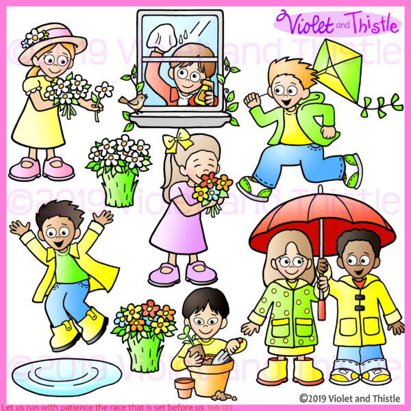 Spring Kid Clipart Verb Activity Clip Art Swing Pick Flower Plant Paint ...
