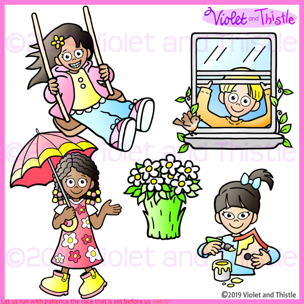 Spring Kid Clipart Verb Activity Clip Art Swing Pick Flower Plant Paint ...