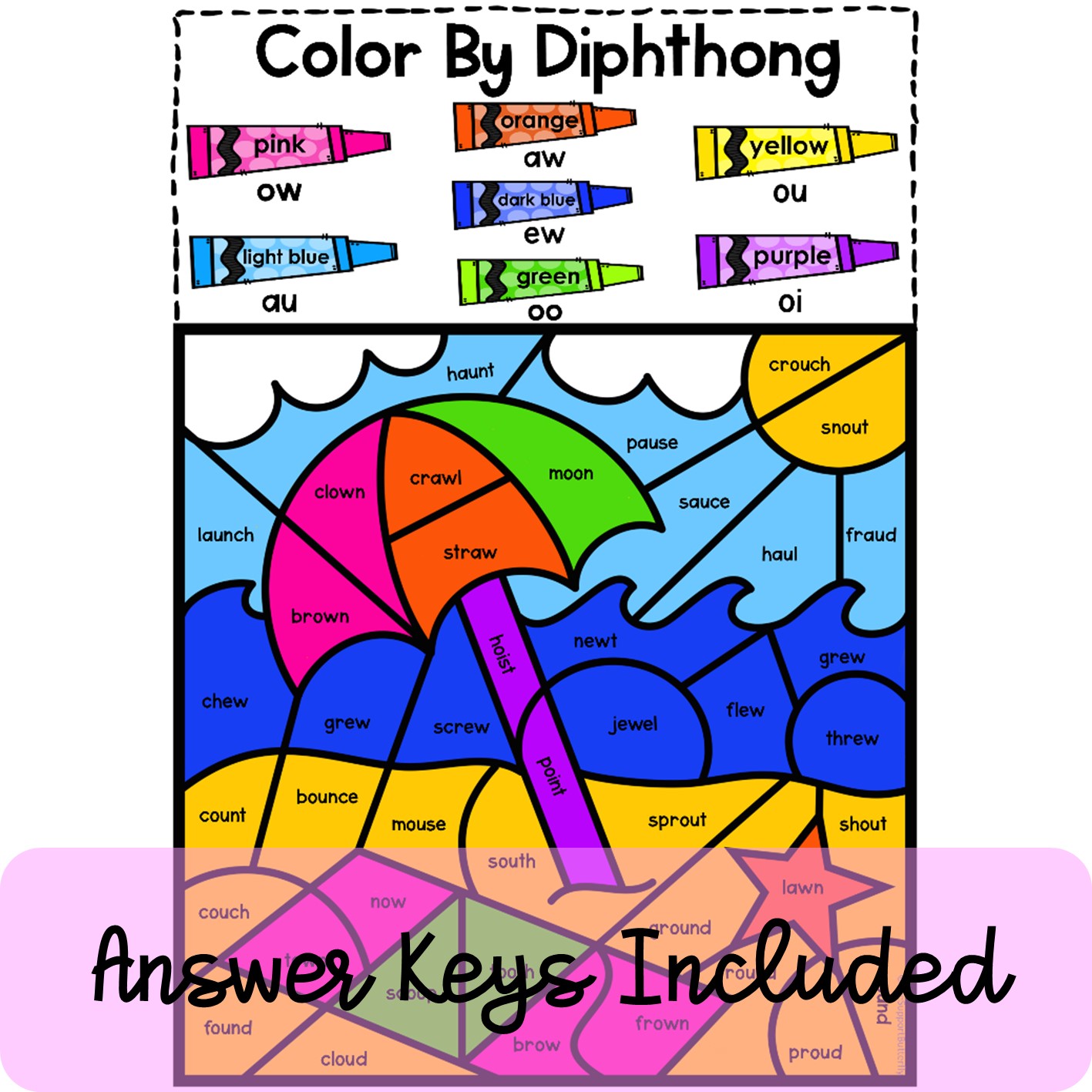 Summer Activities Color by Diphthongs | Made By Teachers
