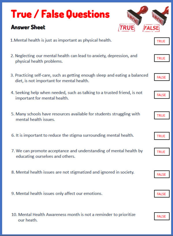 Mental Health Awareness Reading Passage with comprehension questions ...