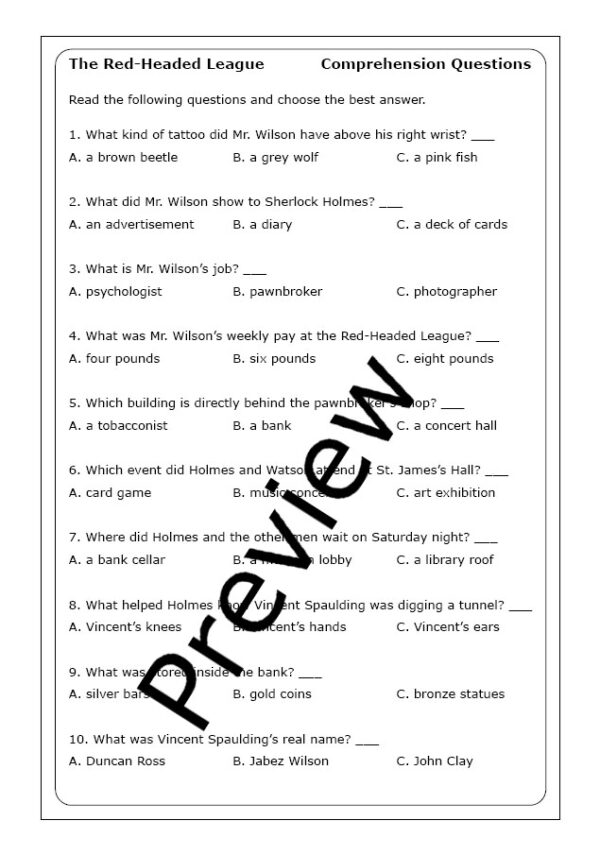 Arthur Conan Doyle "The Red-Headed League" worksheets | Made By Teachers