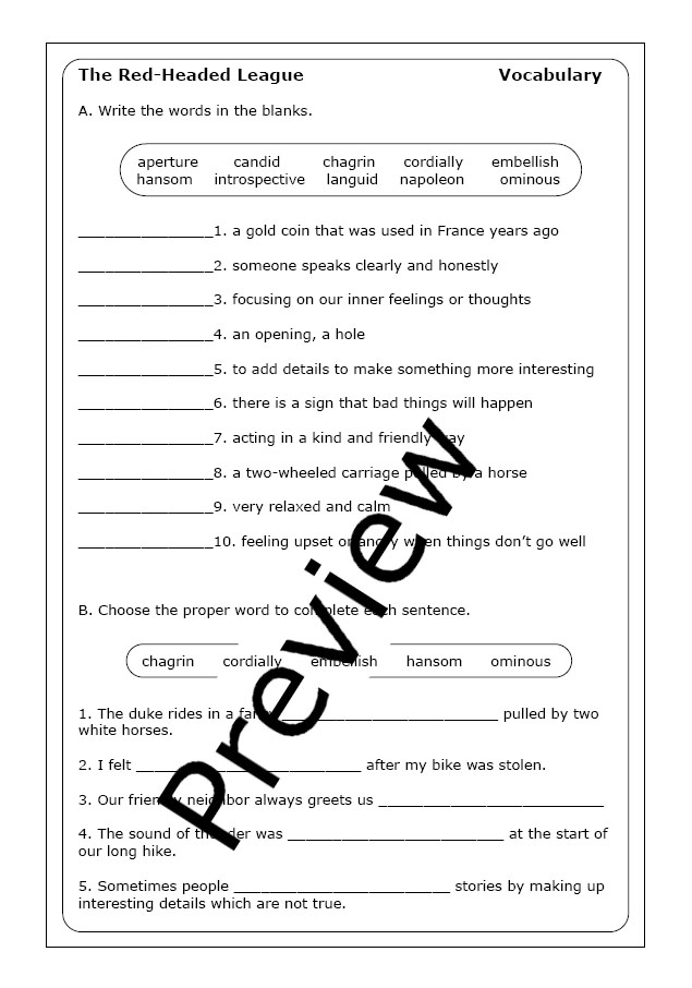 Arthur Conan Doyle "The Red-Headed League" worksheets | Made By Teachers