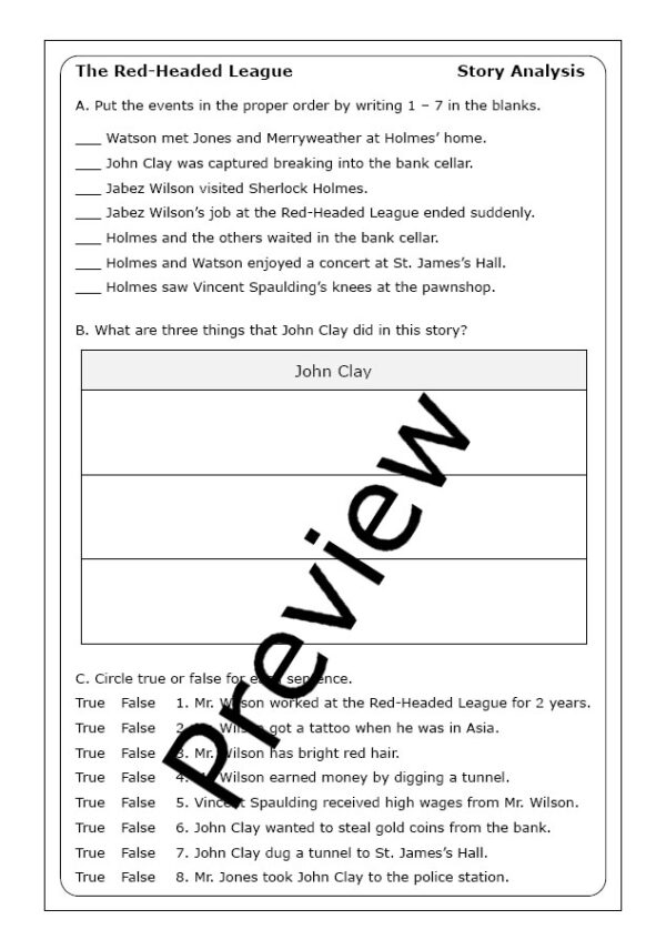 Arthur Conan Doyle "The Red-Headed League" worksheets | Made By Teachers