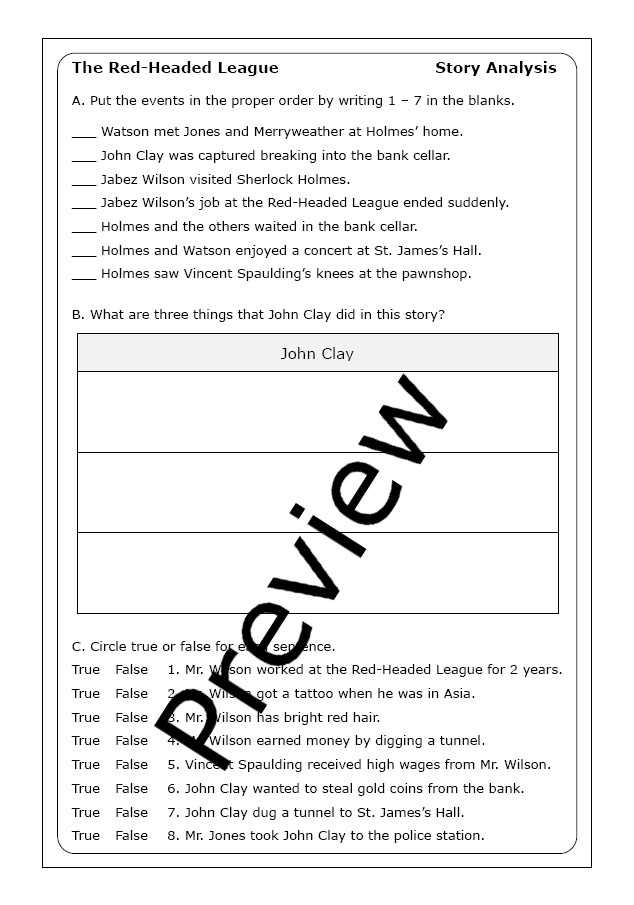 Arthur Conan Doyle "The Red-Headed League" worksheets | Made By Teachers