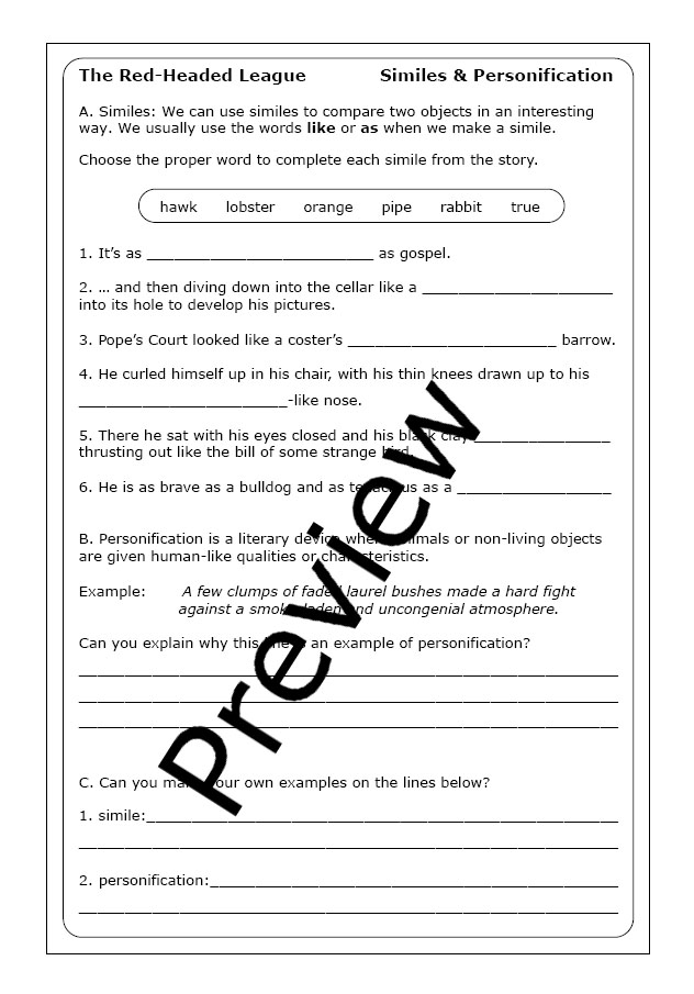 Arthur Conan Doyle "The Red-Headed League" worksheets | Made By Teachers