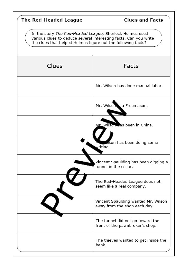 Arthur Conan Doyle "The Red-Headed League" worksheets | Made By Teachers