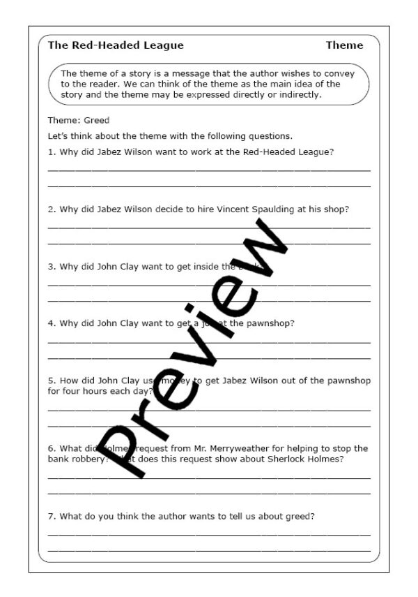 Arthur Conan Doyle "The Red-Headed League" worksheets | Made By Teachers
