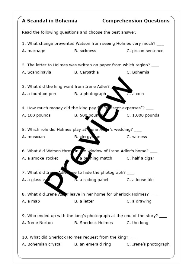 Arthur Conan Doyle "A Scandal in Bohemia" worksheets | Made By Teachers