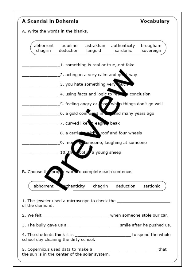 Arthur Conan Doyle "A Scandal in Bohemia" worksheets | Made By Teachers