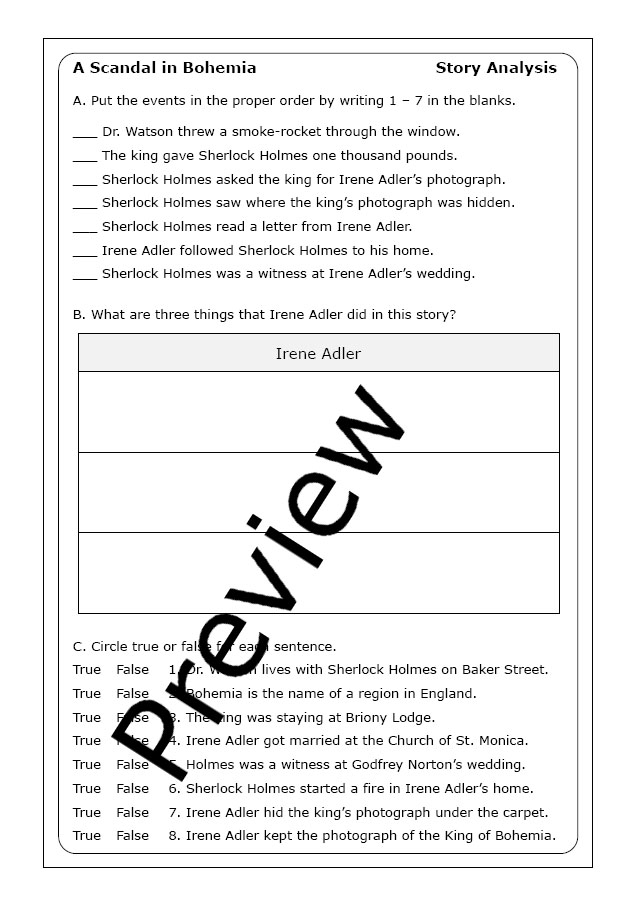 Arthur Conan Doyle "A Scandal in Bohemia" worksheets | Made By Teachers