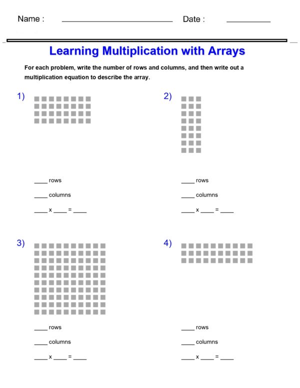 Multiplication Worksheets - Learning Multiplication with Arrays ...