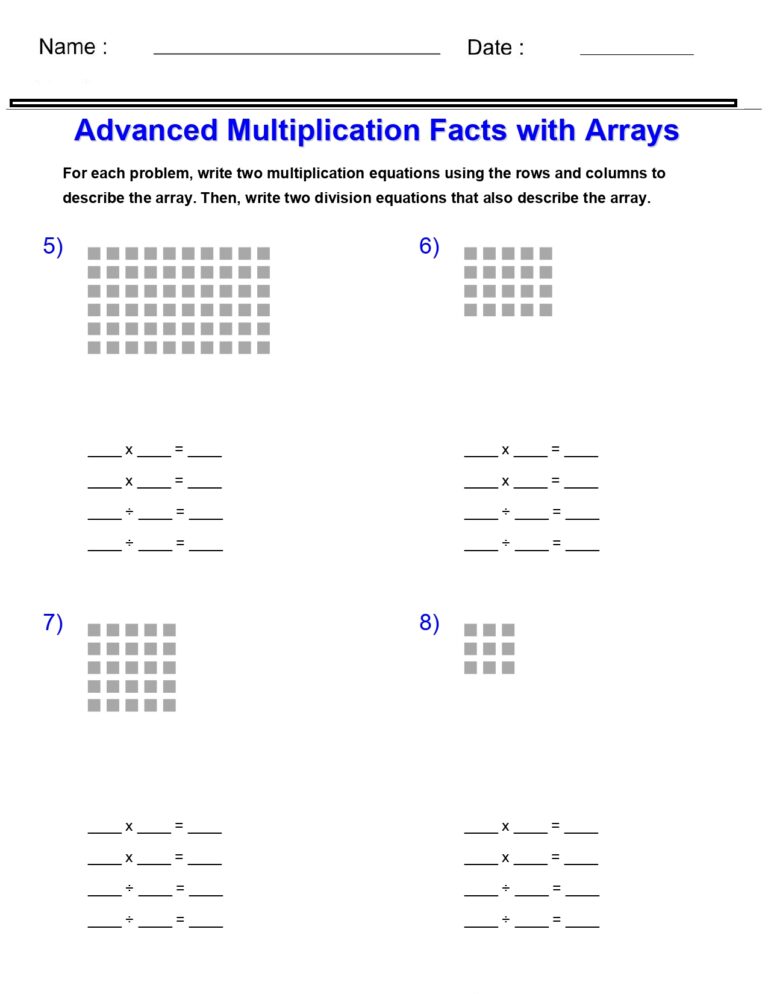 Multiplication Worksheets - Advanced Multiplication Facts with Arrays ...