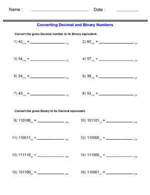 Number Systems Worksheets - Decimal and Binary Worksheets | Made By ...
