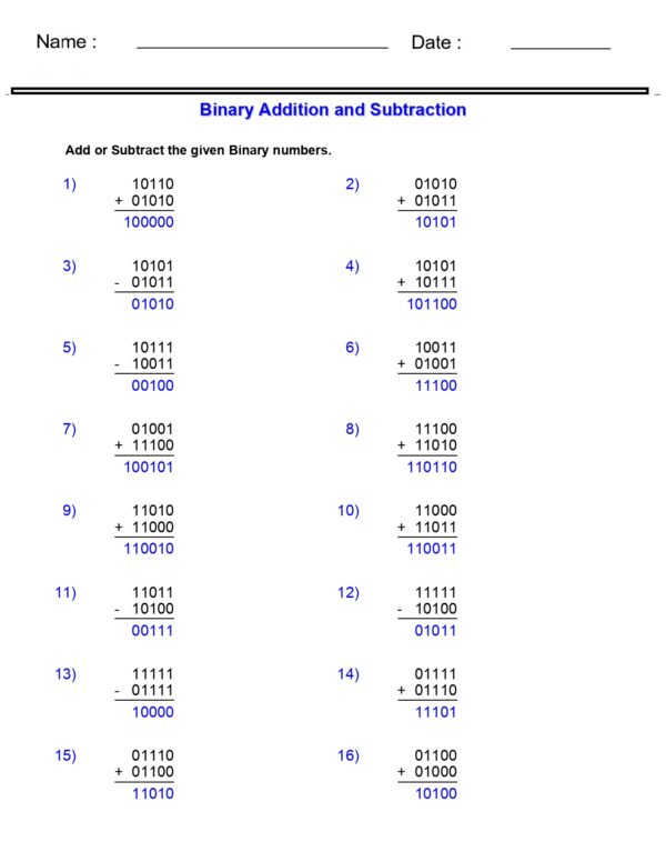 Number Systems Worksheets - Adding and Subtracting Binary Worksheets | Made By Teachers