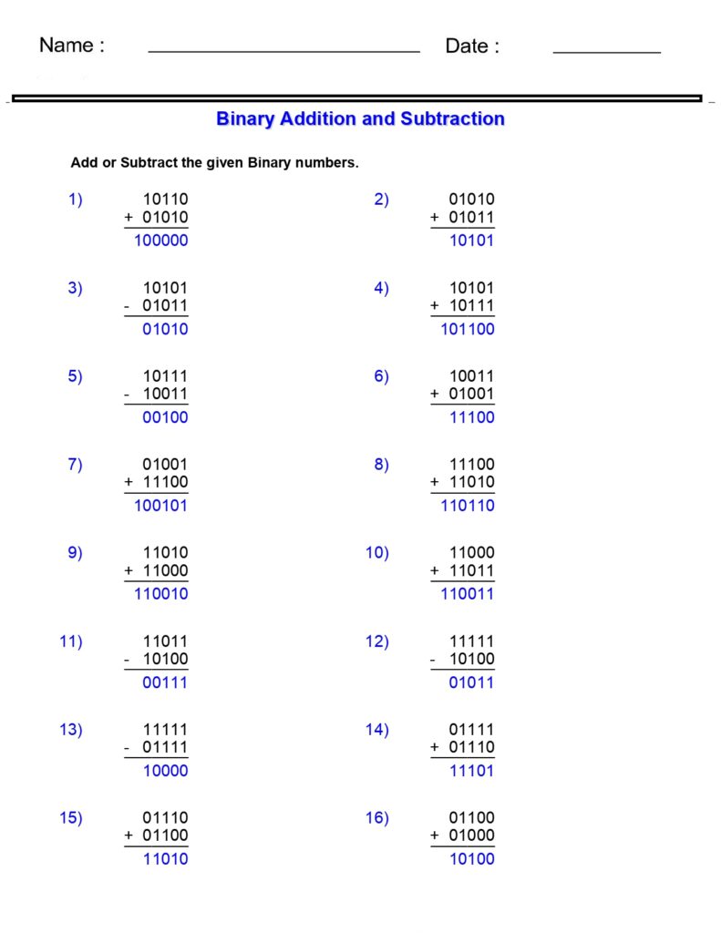 Number Systems Worksheets - Adding and Subtracting Binary Worksheets | Made By Teachers