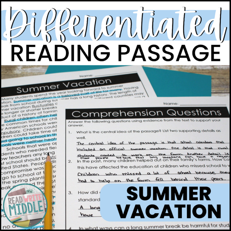 Summer Vacation Reading Comprehension Passage Printable & Digital ...