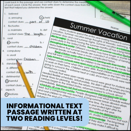 Summer Vacation Reading Comprehension Passage Printable & Digital ...