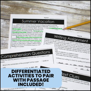 Summer Vacation Reading Comprehension Passage Printable & Digital ...