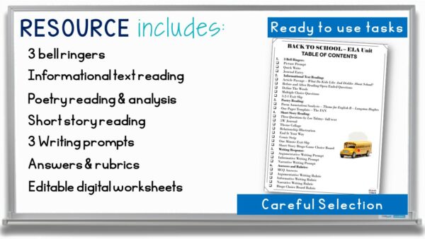 Back To School Unit - Paired Reading, Writing Prompts - Print and ...