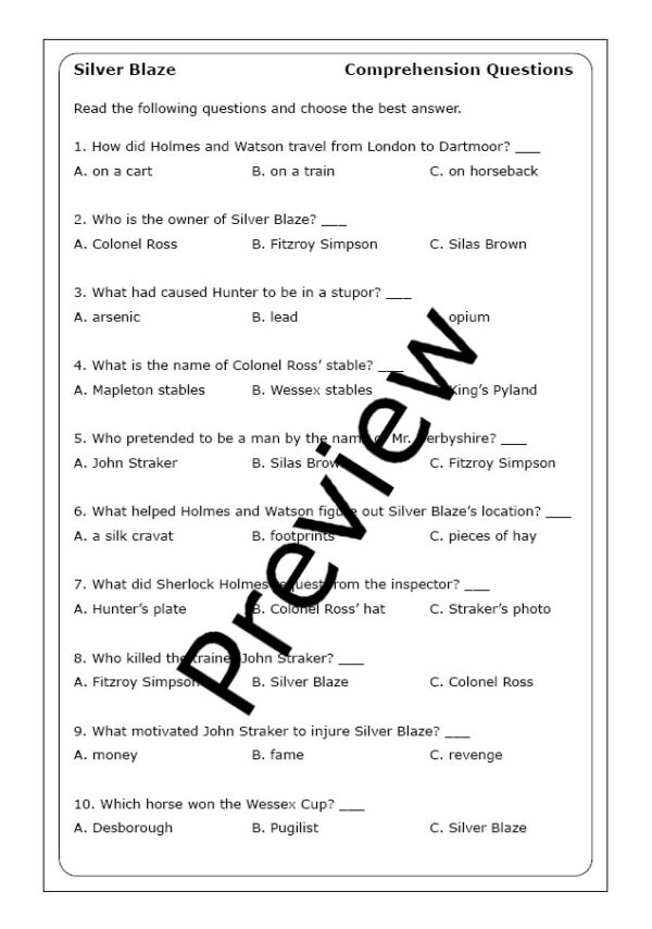 Arthur Conan Doyle "Silver Blaze" worksheets | Made By Teachers