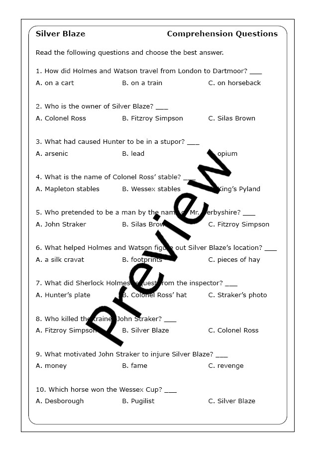 Arthur Conan Doyle "Silver Blaze" worksheets | Made By Teachers
