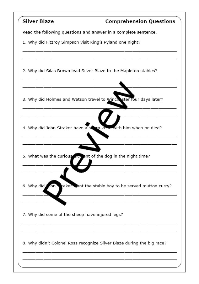 Arthur Conan Doyle "Silver Blaze" worksheets | Made By Teachers