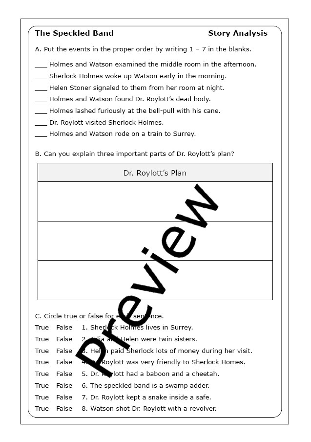 Arthur Conan Doyle "The Adventure of the Speckled Band" worksheets ...