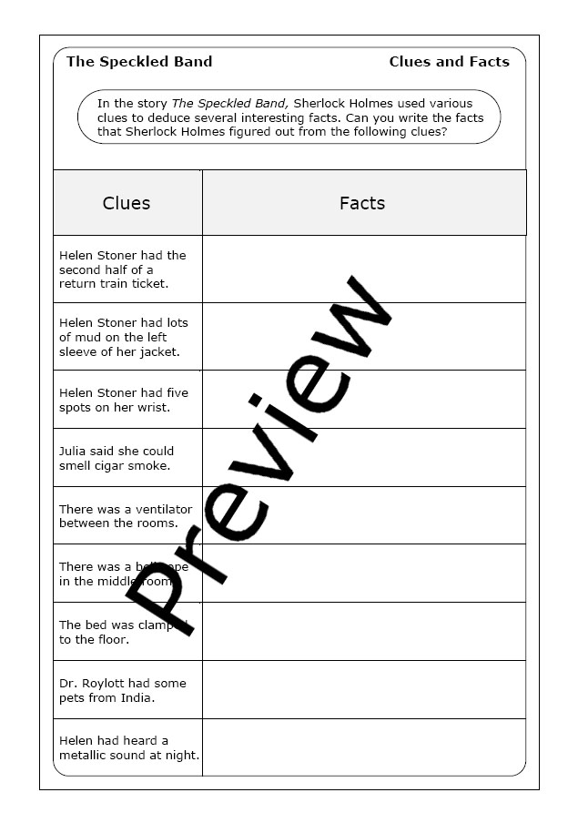 Arthur Conan Doyle "The Adventure of the Speckled Band" worksheets ...