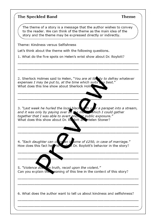 Arthur Conan Doyle "The Adventure of the Speckled Band" worksheets ...