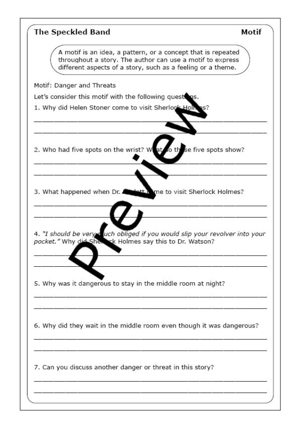 Arthur Conan Doyle "The Adventure of the Speckled Band" worksheets ...